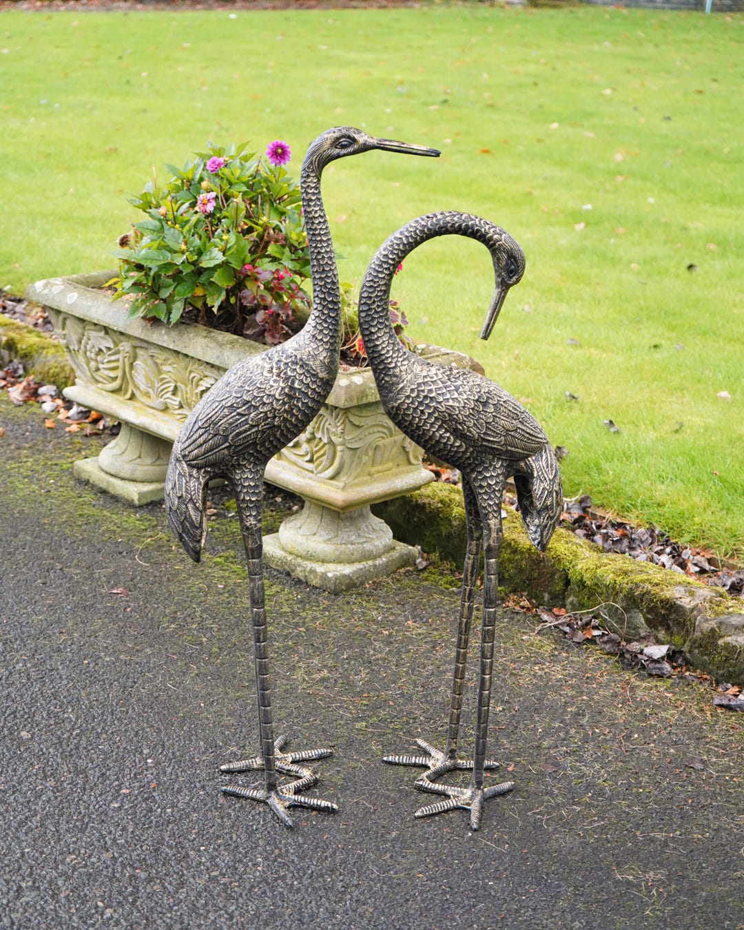 Black & Gold Free-standing Crane Garden Sculpture, Cast Aluminium ...