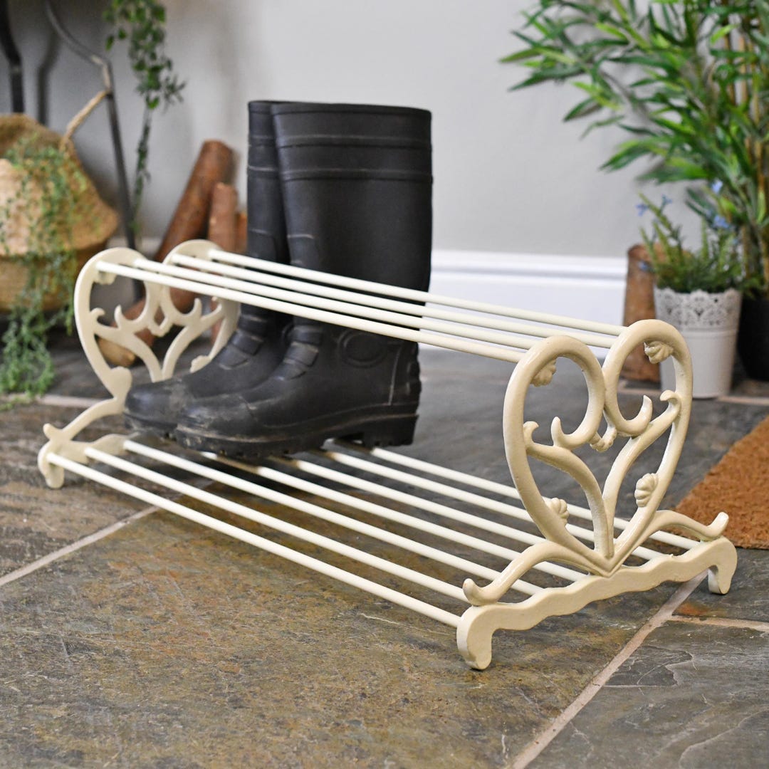 Rustic Cast Iron Heart Shoe Stand, Shoe Rack, Cream or Rustic Country ...