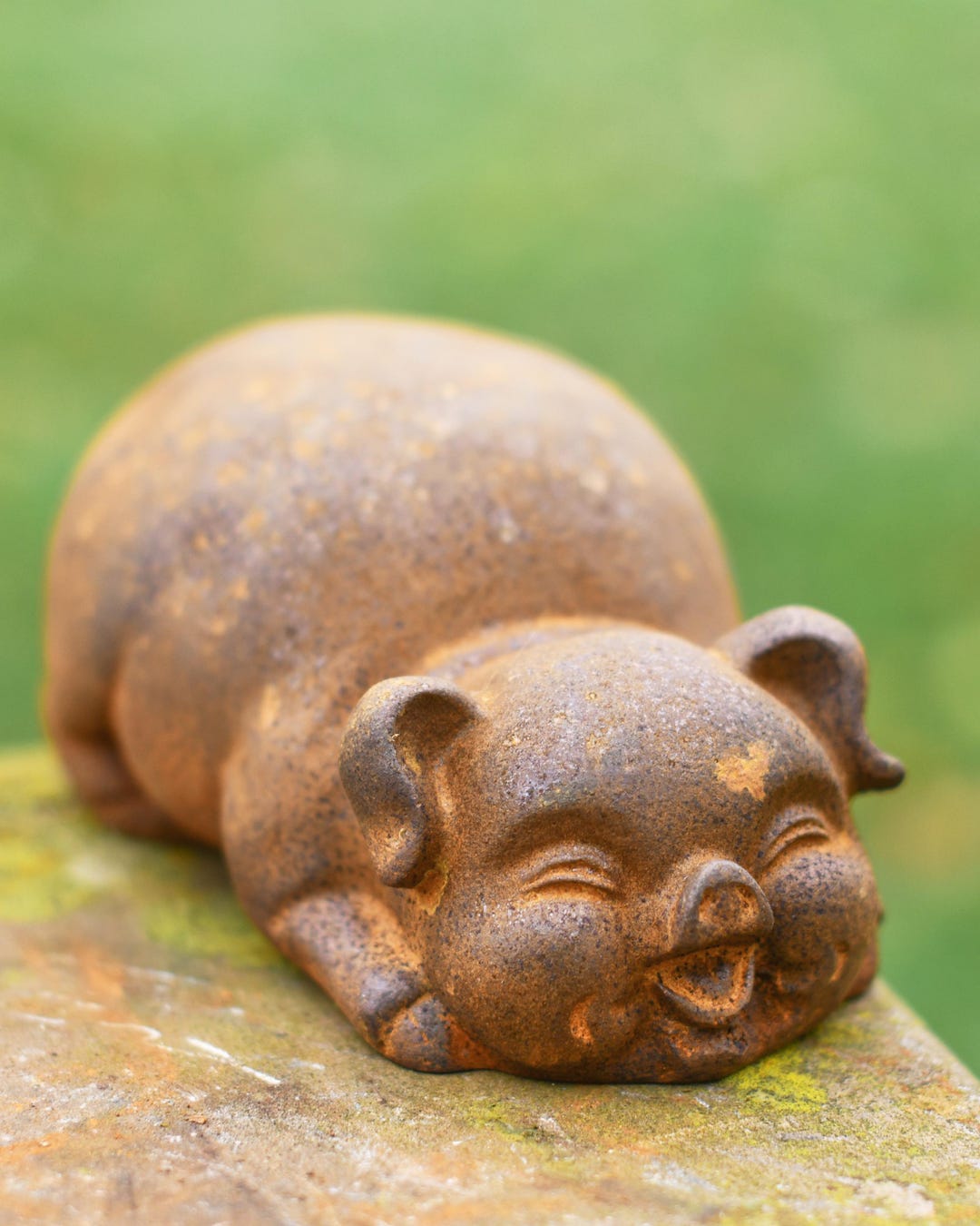 Rustic Cast Iron Happy Pig Garden Sculpture, Rustic Statue, Farm Animal ...