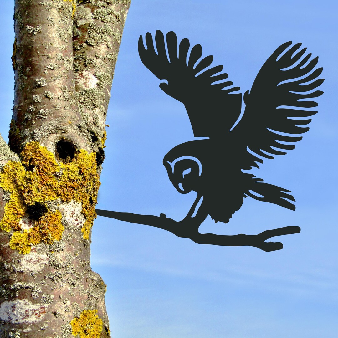 Barn Owl Metal Bird Tree Spike, Black or Rustic Finish, Nature, Swift ...