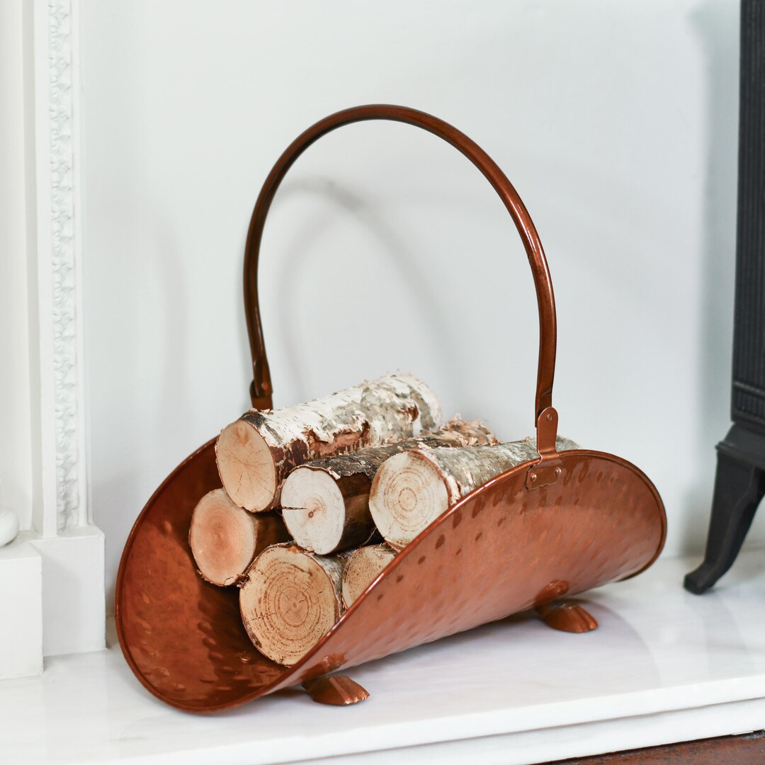 Traditional Steel Antique Brass Log Basket With Handle, Log Store ...