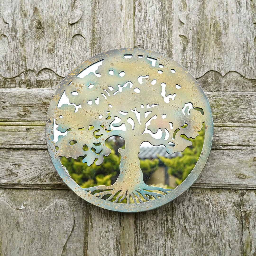 Rustic Oak Tree Garden Mirror, Circular Garden Wall Art, Indoor or ...