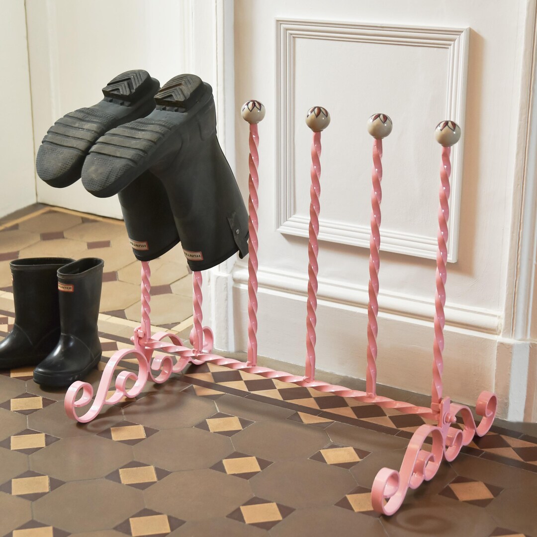 Pink Iron Three Pair Welly Rack/ Countryside Home, Cottage, Farmer, Dog ...