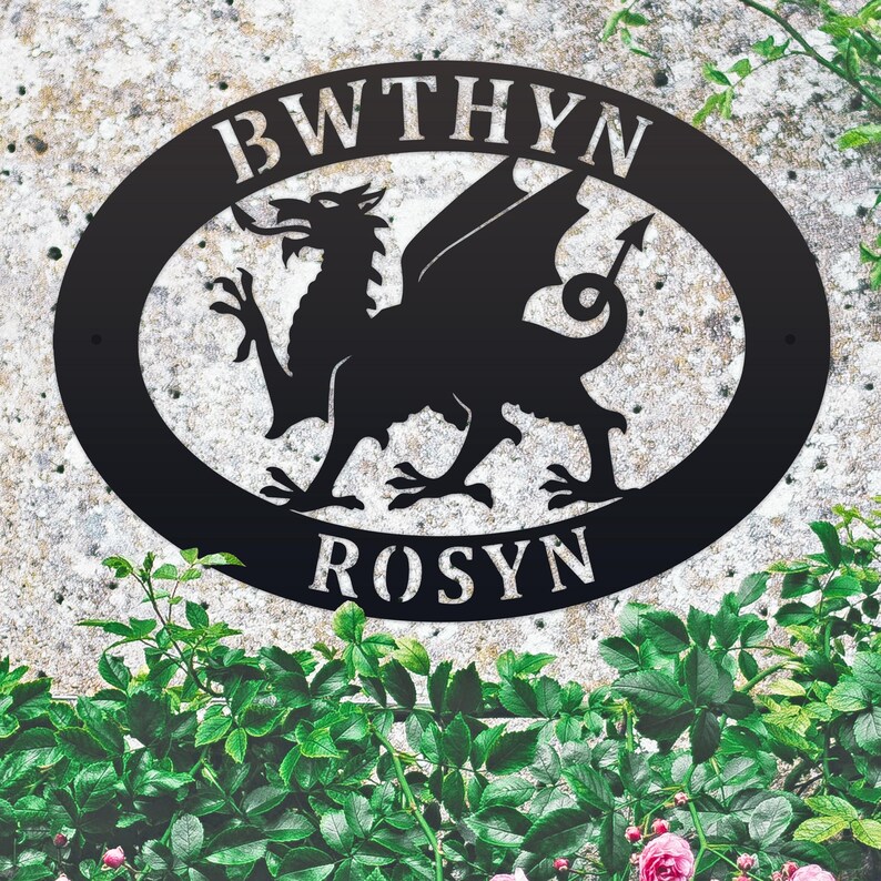Personalized Welsh Dragon House Sign, Black Metal Address Plaque - Etsy UK