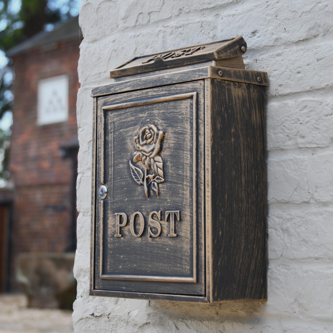 Antique Bronze Rose Wall Mounted Post Box With Rose Motif, Secure ...