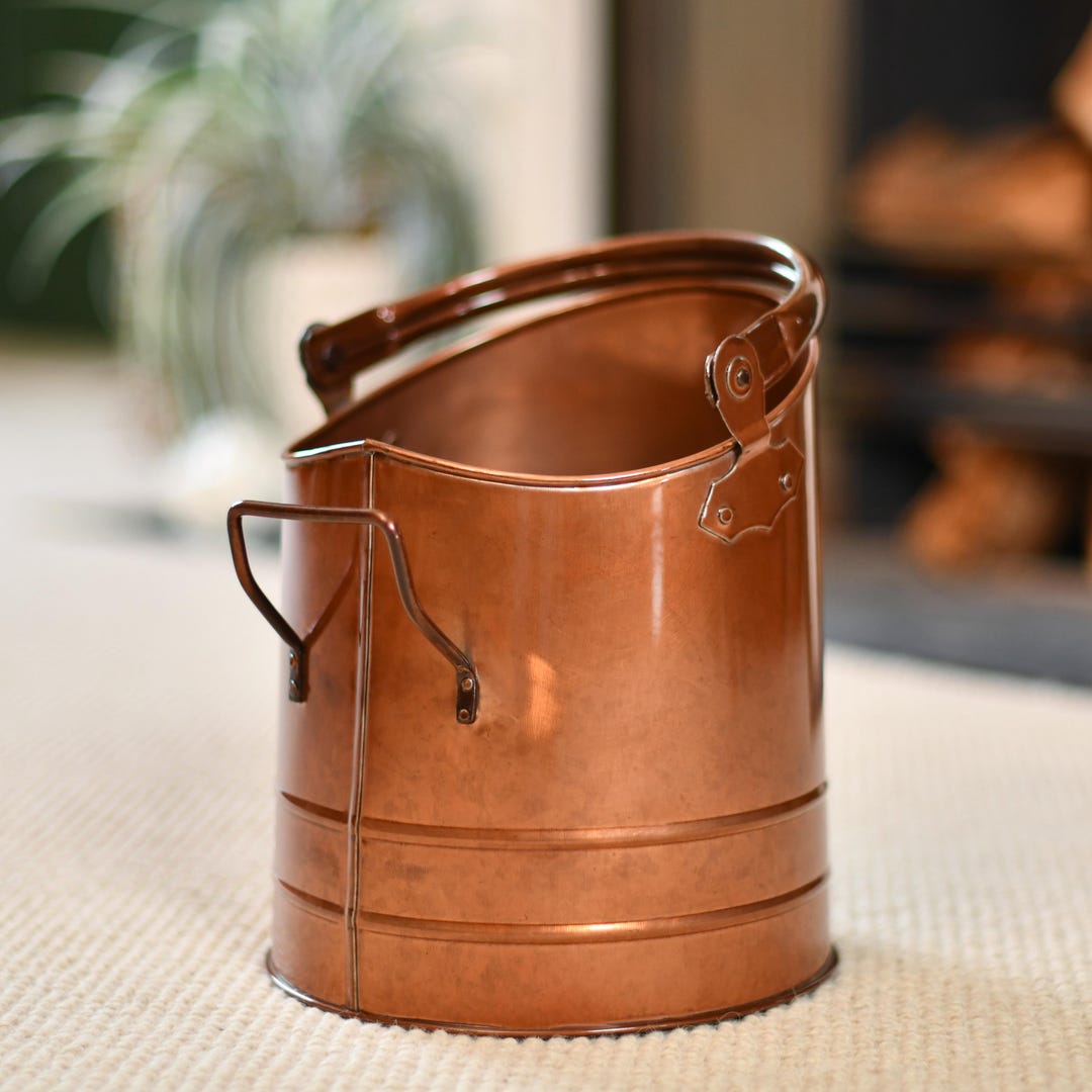 Copper Fireside Log Bucket: Traditional Fireplace Coal Storage - Etsy UK