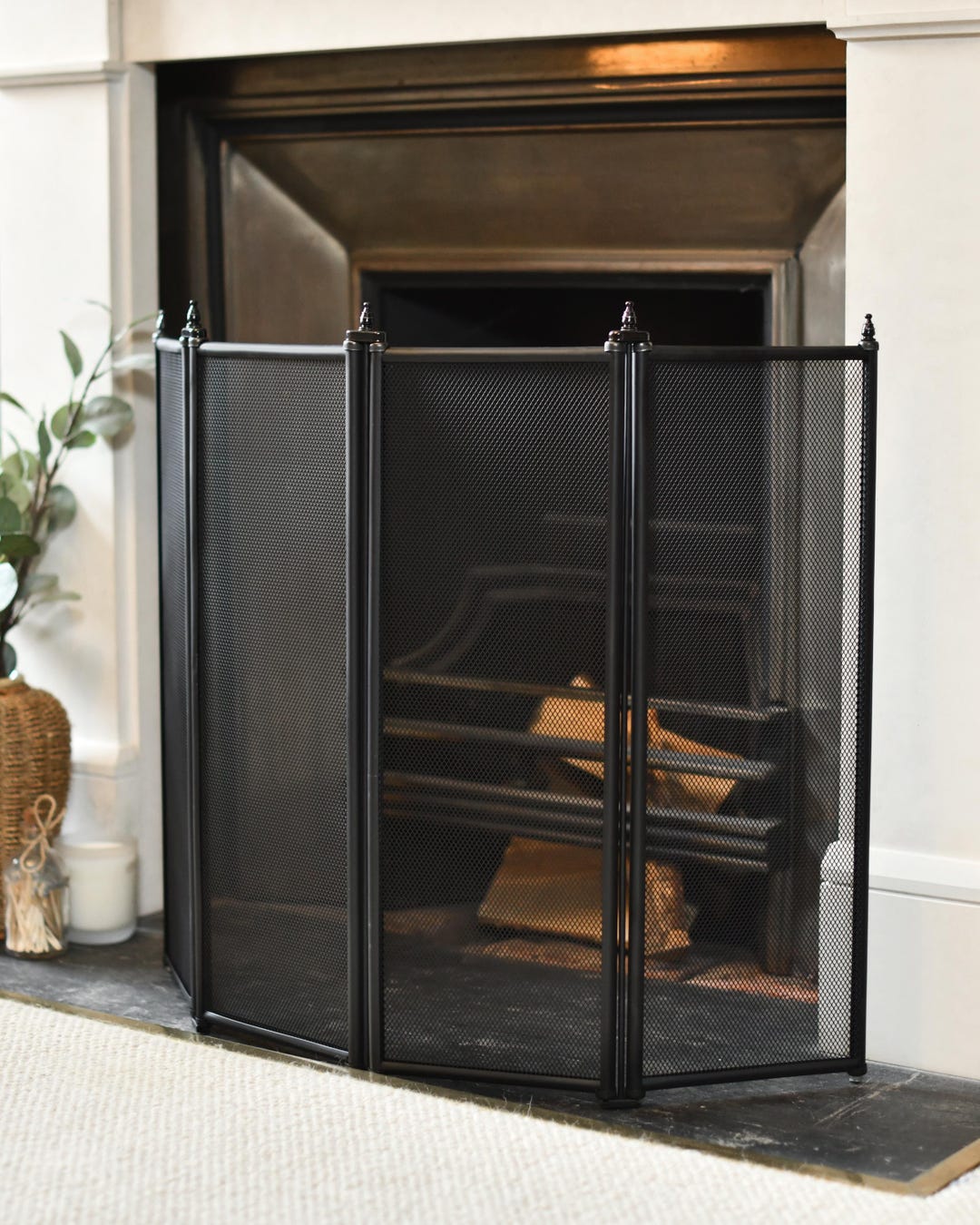 Traditional Black Four Fold Fire Guard, Mesh Guard, Open Fires, Wood ...