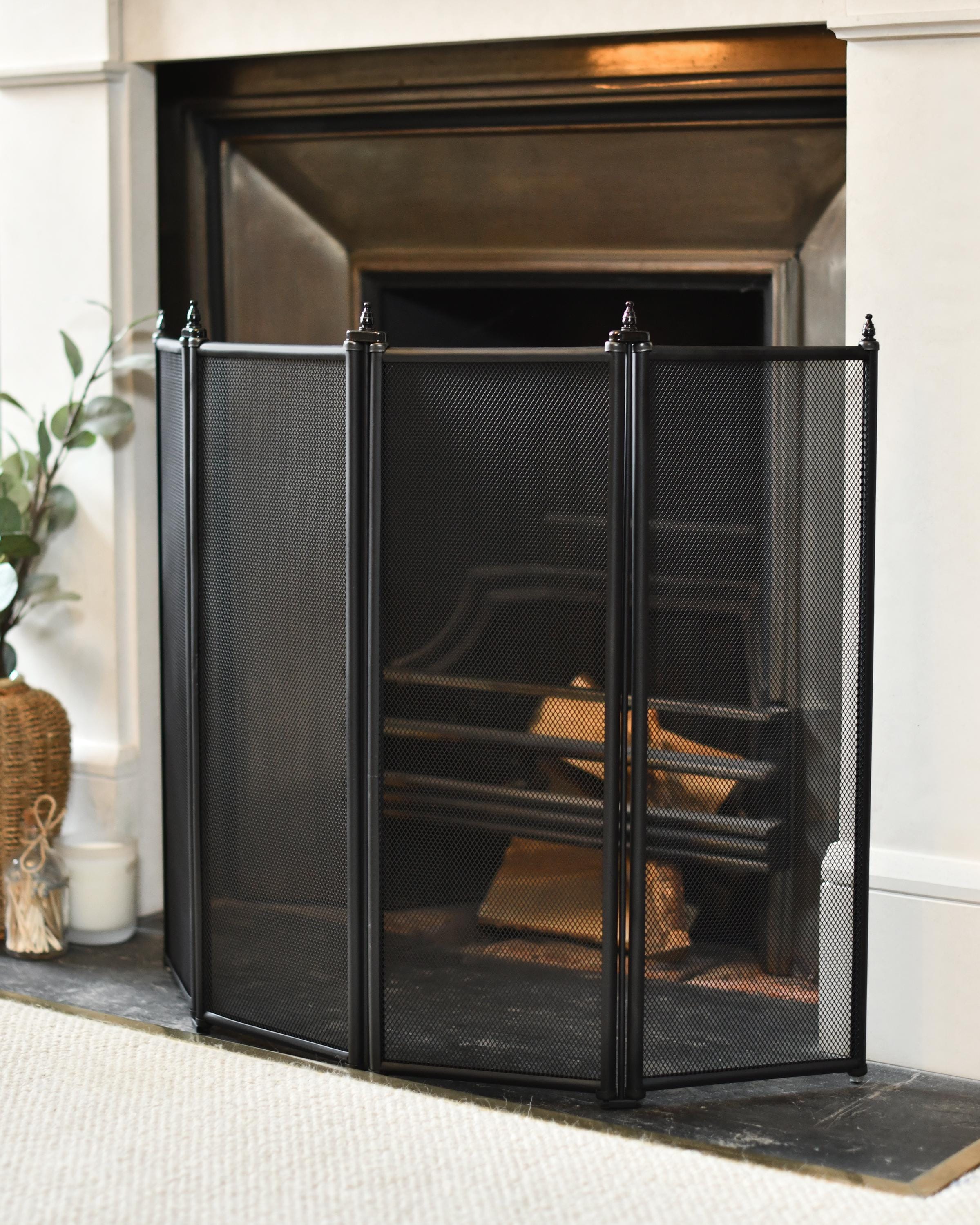 Traditional Black Four Fold Fire Guard, Mesh Guard, Open Fires, Wood ...
