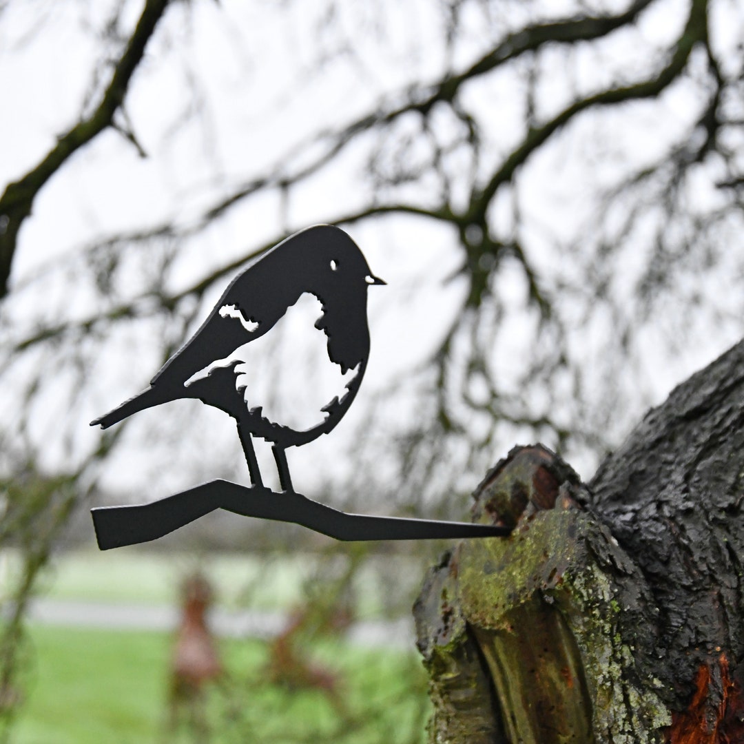 Black Robin Metal Tree Spike| Garden Decoration | British Birds - Etsy UK
