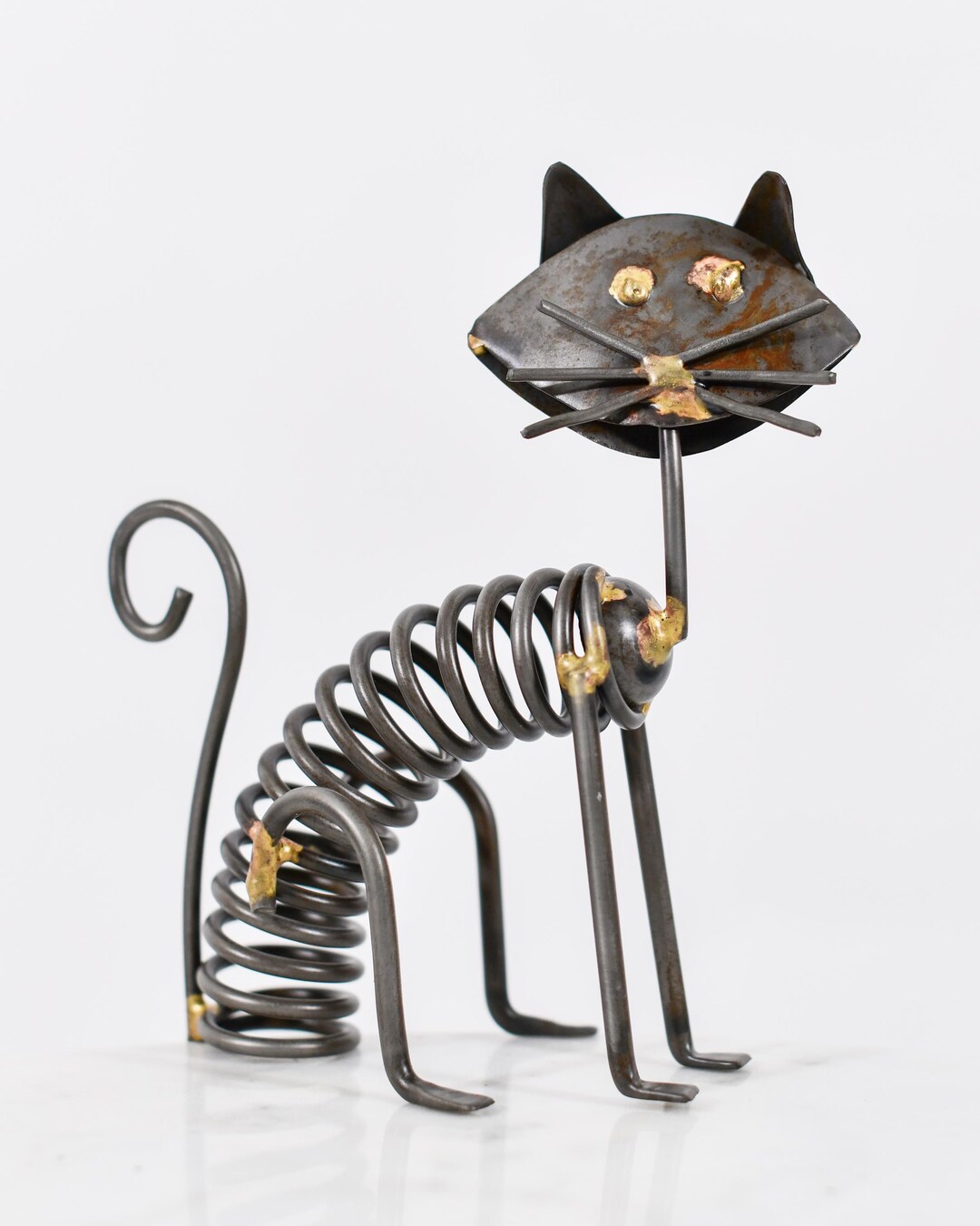 Scrap Metal Mini Cat Art Sculpture, 100% Recycled Materials, Cute Cat ...