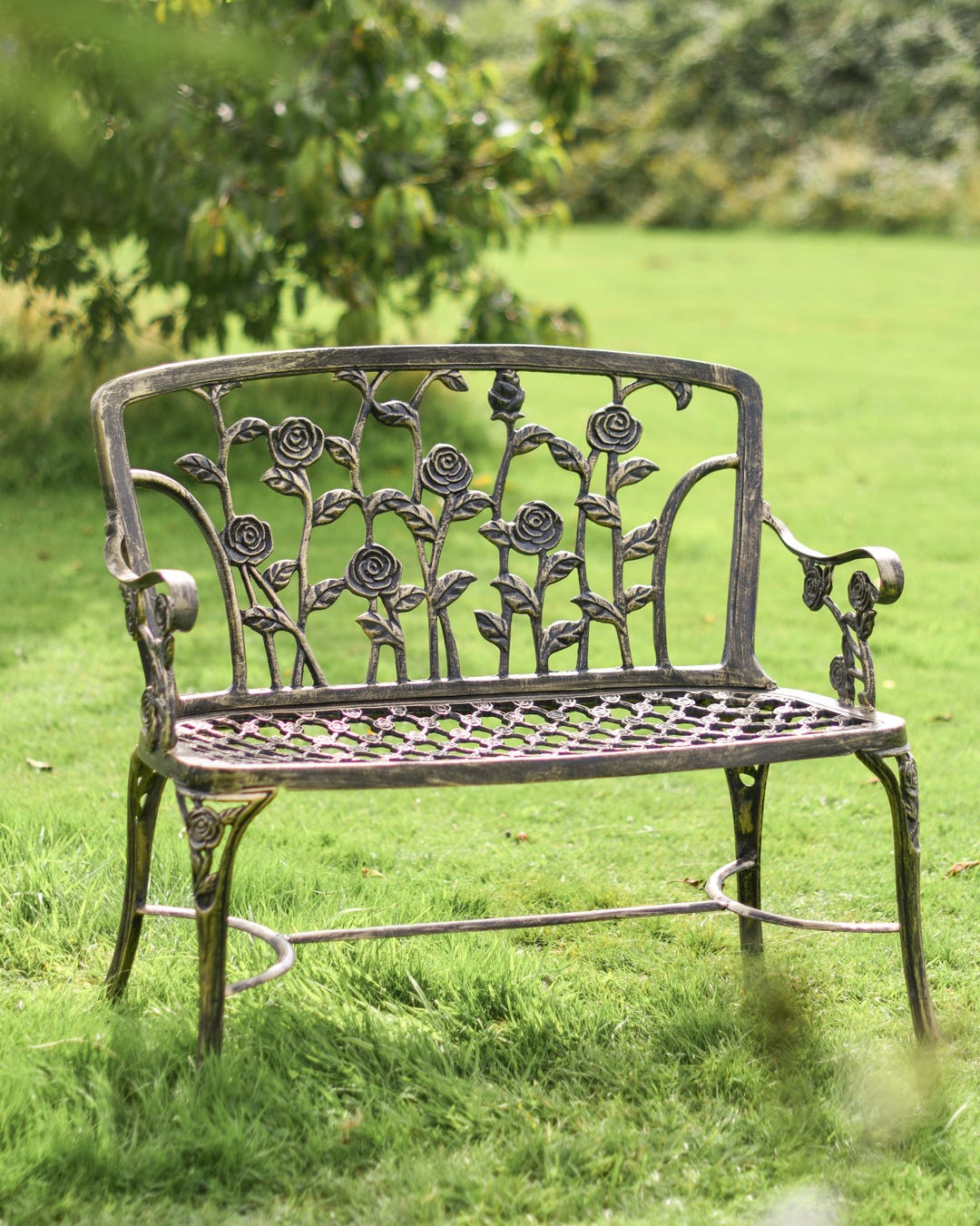 Antique Gold 'rose' Garden Bench, Decorative Garden Seating, Ornate ...