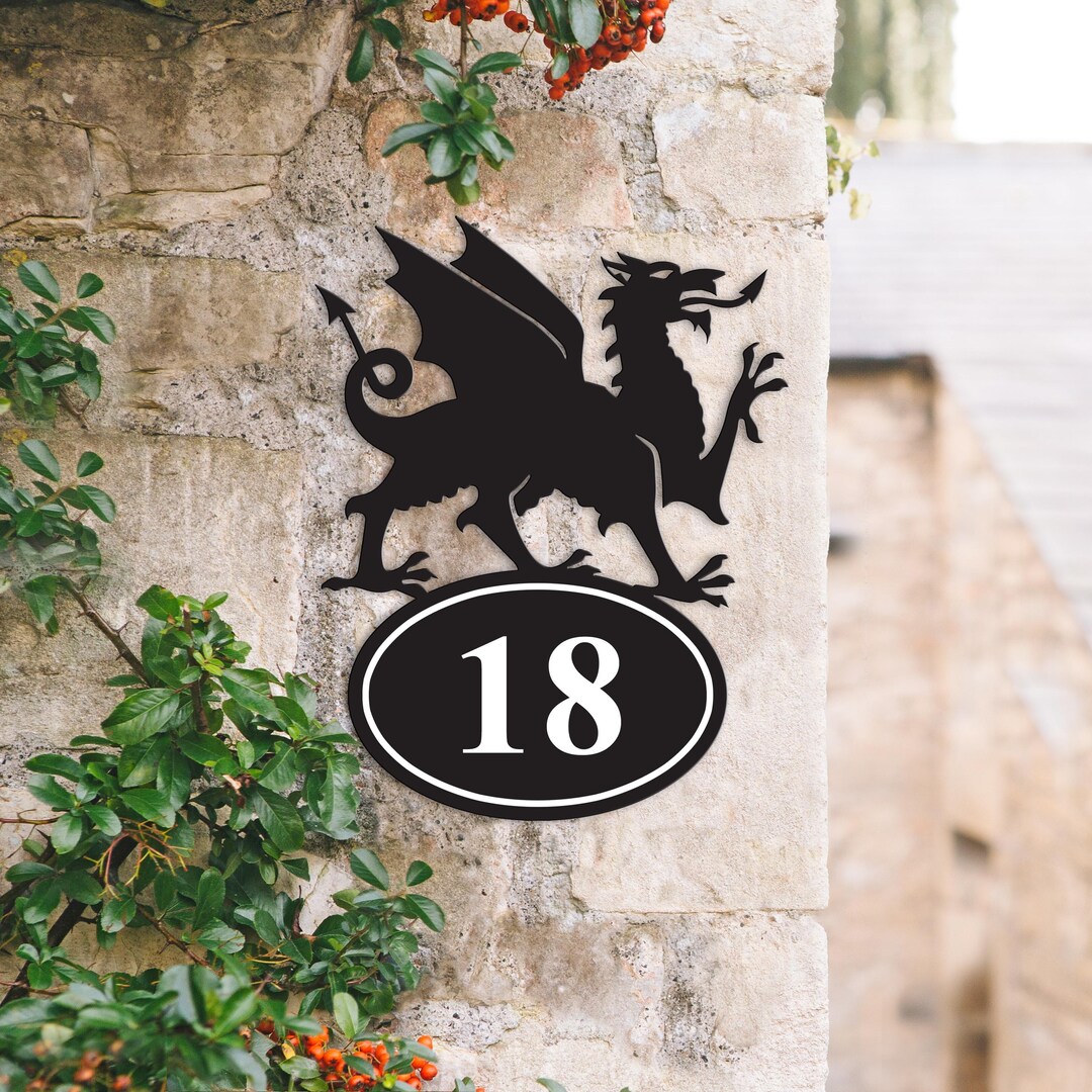 Personalised 'welsh Dragon' Circular Iron House Number Sign/address ...