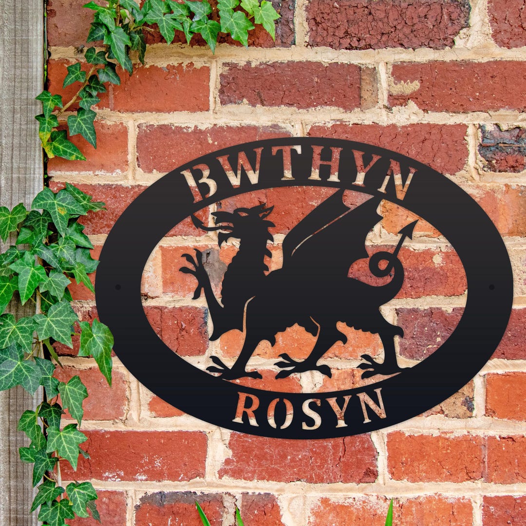 Personalised Black 'welsh Dragon' Circular Iron House Name Sign ...