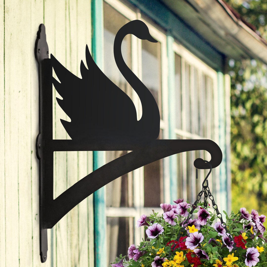 Swan Hanging Basket Bracket, Black Steel Garden Decor - Etsy