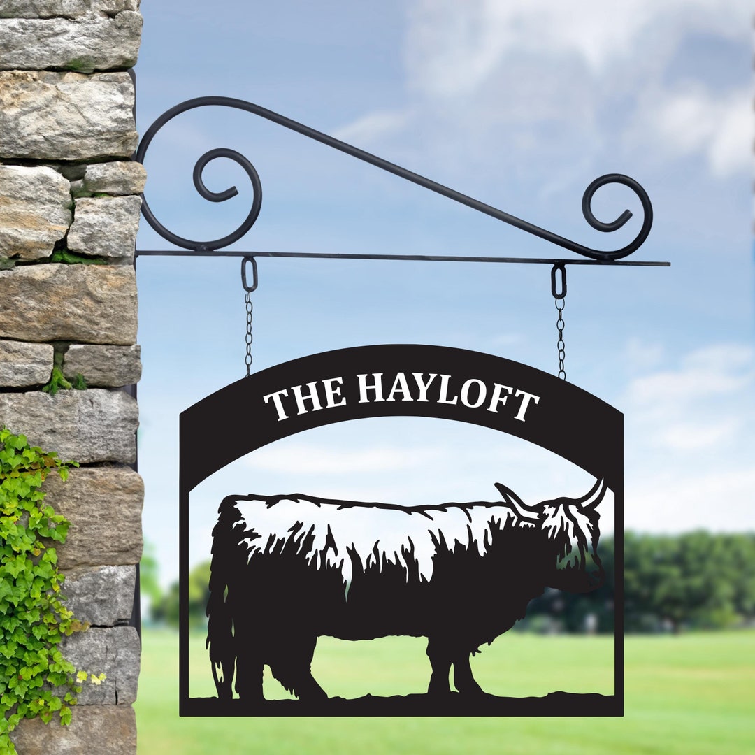 Personalized Steel Highland Cow House Sign With Bracket - Etsy