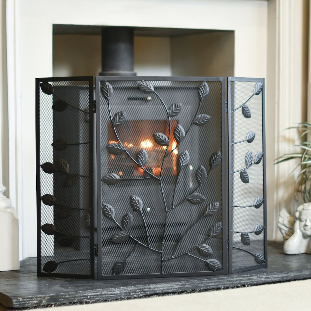 Black Iron Floral Leaf Design Fire Guard/ Fireguards, Fire Screens ...