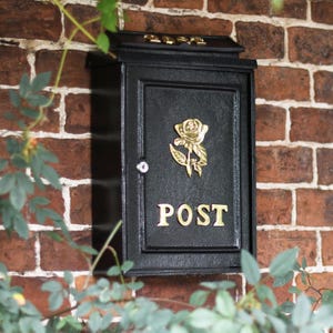 Robust Black and Gold Rose Wall Mounted Post Box/ Rose Design, Elegant ...
