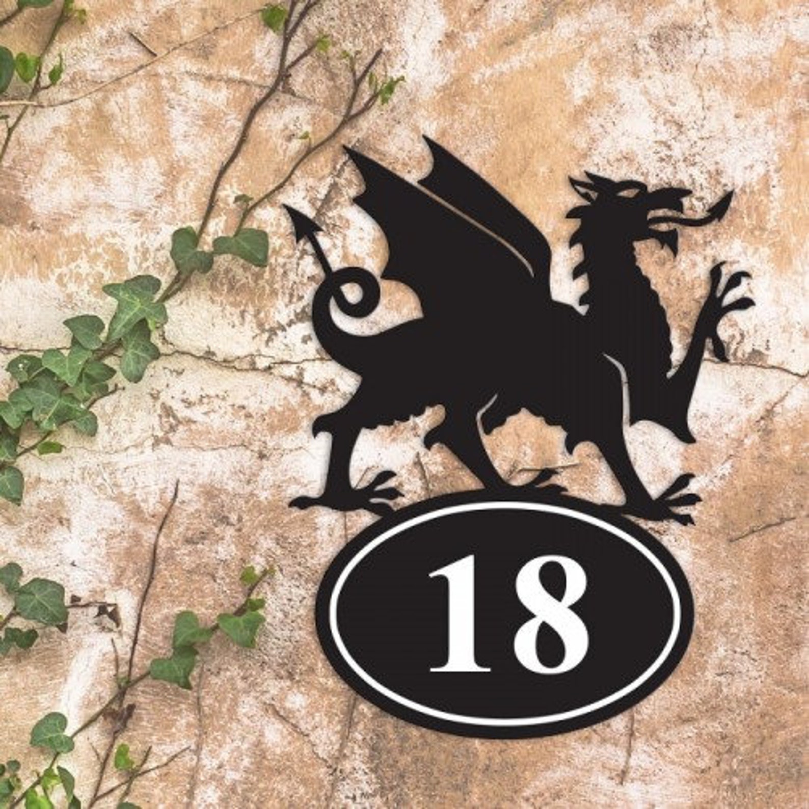 Personalised 'welsh Dragon' Circular Iron House Number Sign/address ...