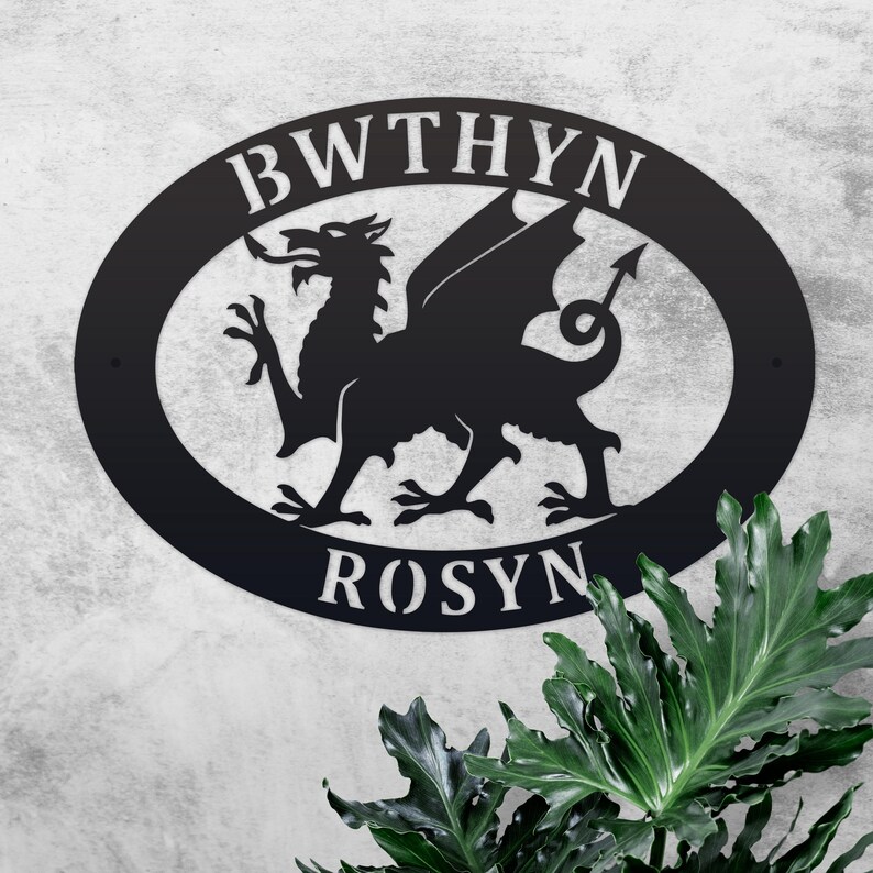 Personalized Welsh Dragon House Sign, Black Metal Address Plaque - Etsy UK