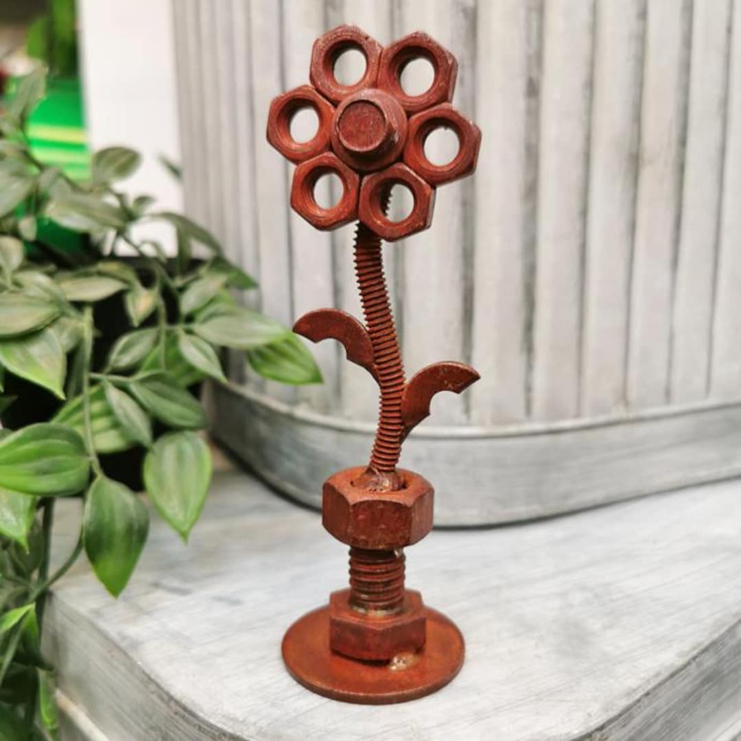 Handmade Nut & Bolt Flower, Recycled Metal Mini Flower Ornament, Unique ...