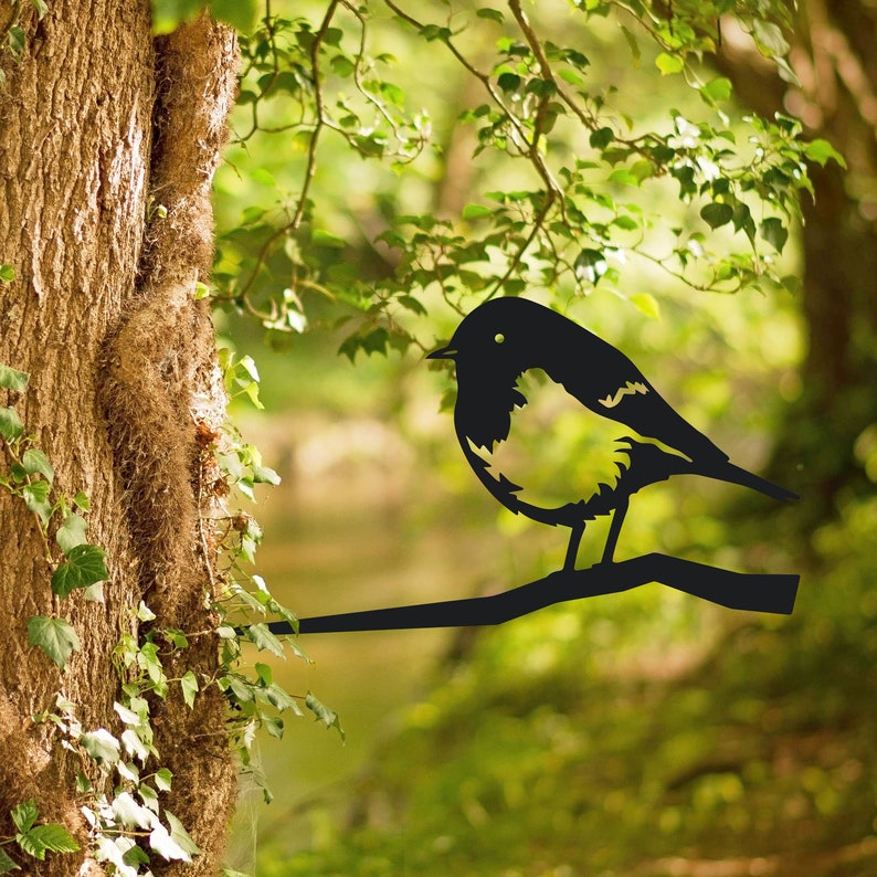 Black Robin Metal Tree Spike| Garden Decoration | British Birds - Etsy UK