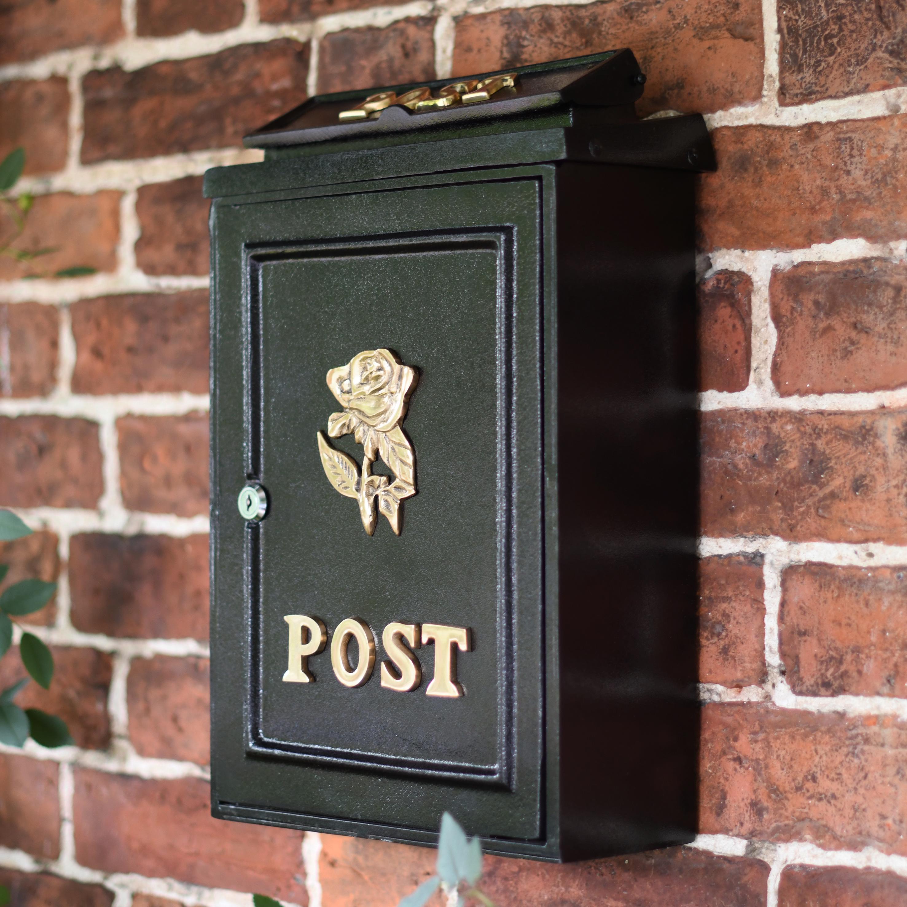 Robust Black and Gold Rose Wall Mounted Post Box/ Rose Design, Elegant ...
