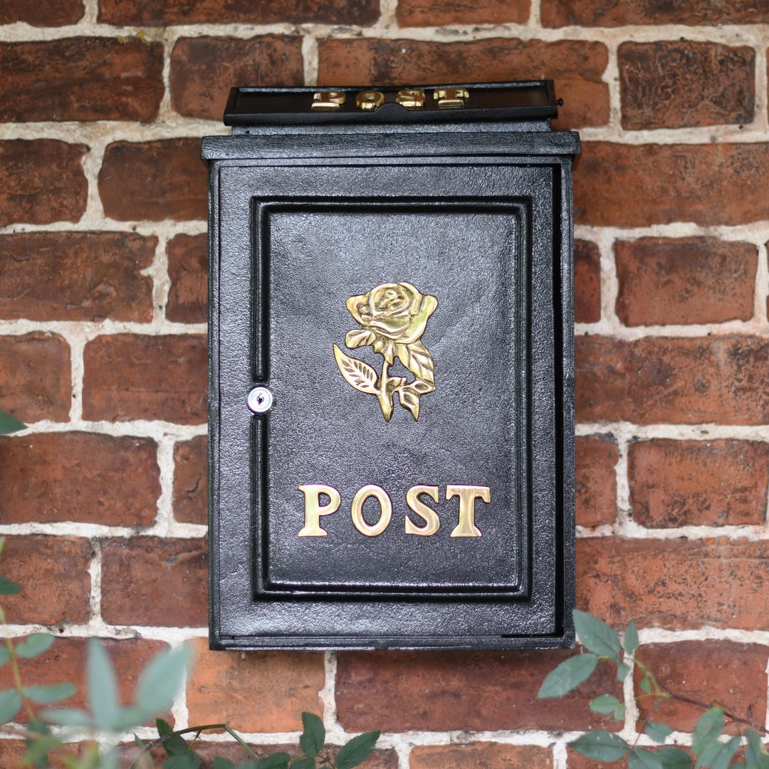 Robust Black and Gold Rose Wall Mounted Post Box/ Rose Design, Elegant ...