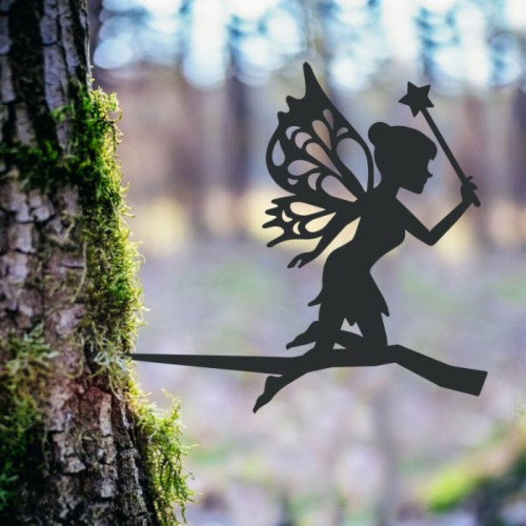 Black Fairy With Wand Tree Spike/ Rustic Garden, Fairies Gift, Fairy ...
