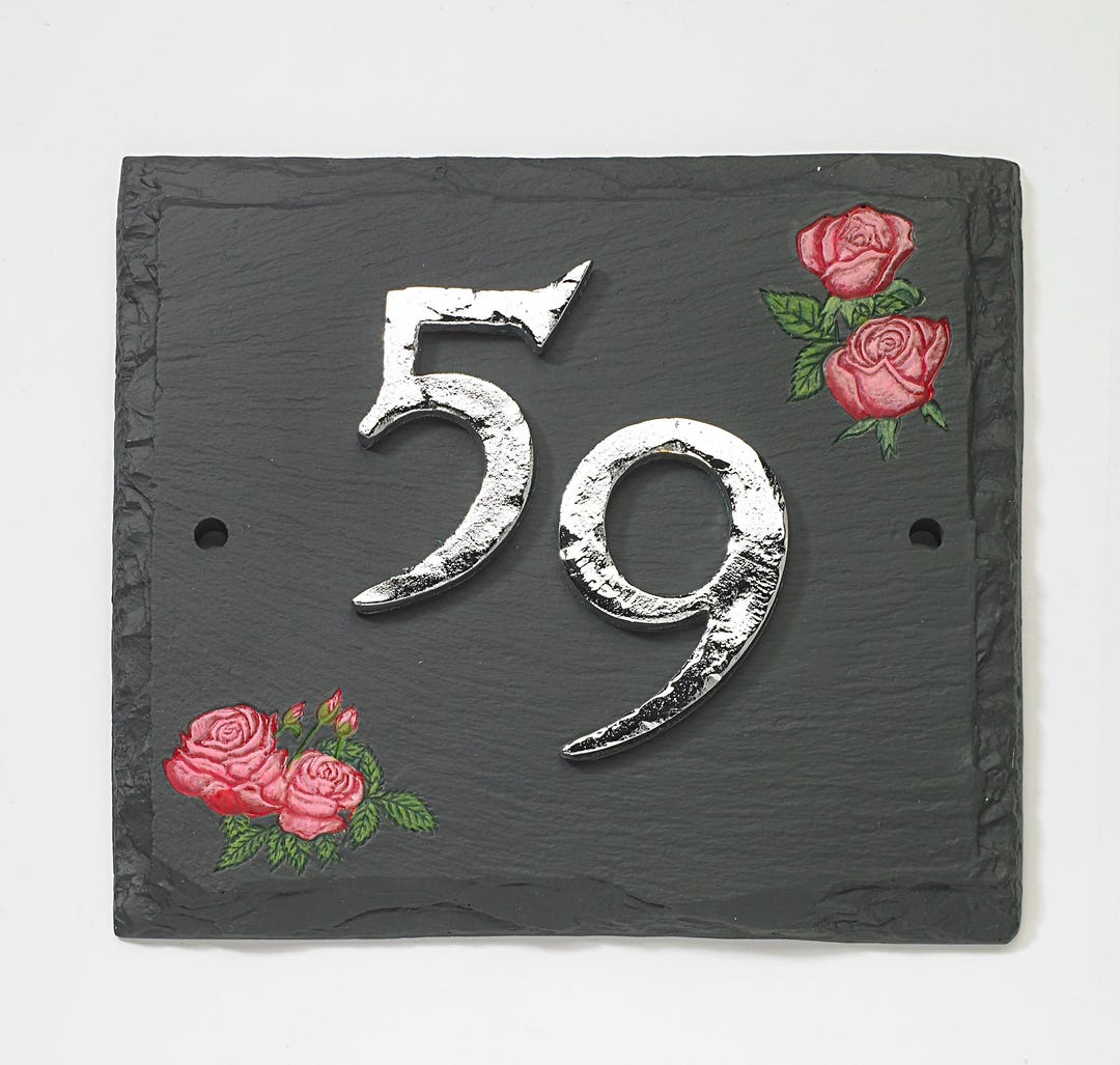 Personalised Hand Painted Slate Chrome House Number Sign, Painted ...
