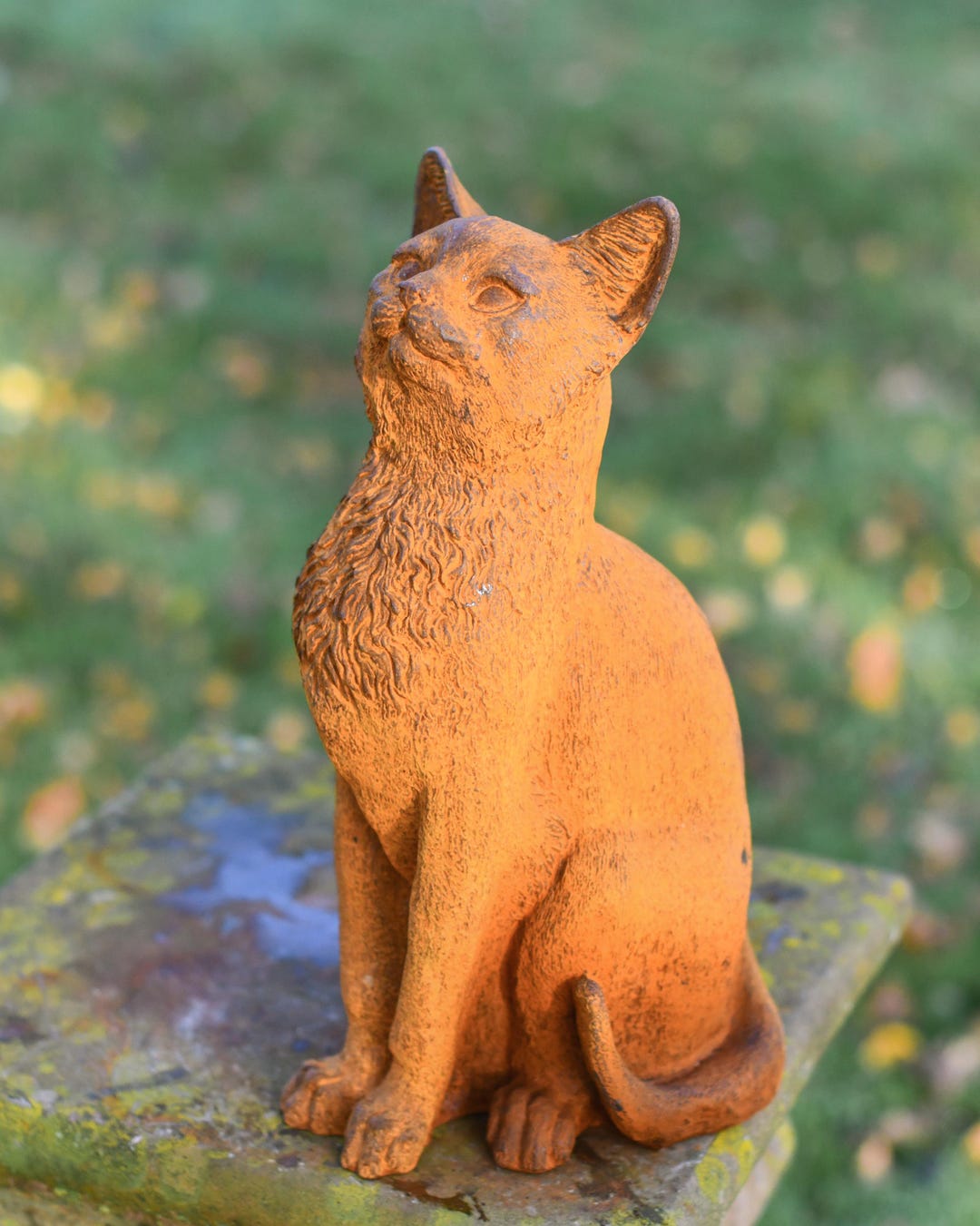 Rustic Cast Iron Cat Garden Sculpture, Sitting Cat Garden Statue ...