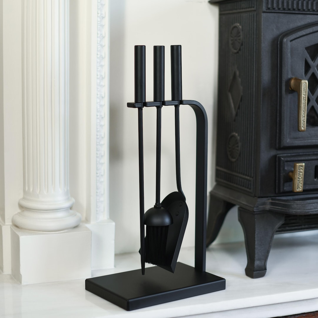 Black Contemporary Fireside Tools Set, Companion Set, Open Fire, Wood ...