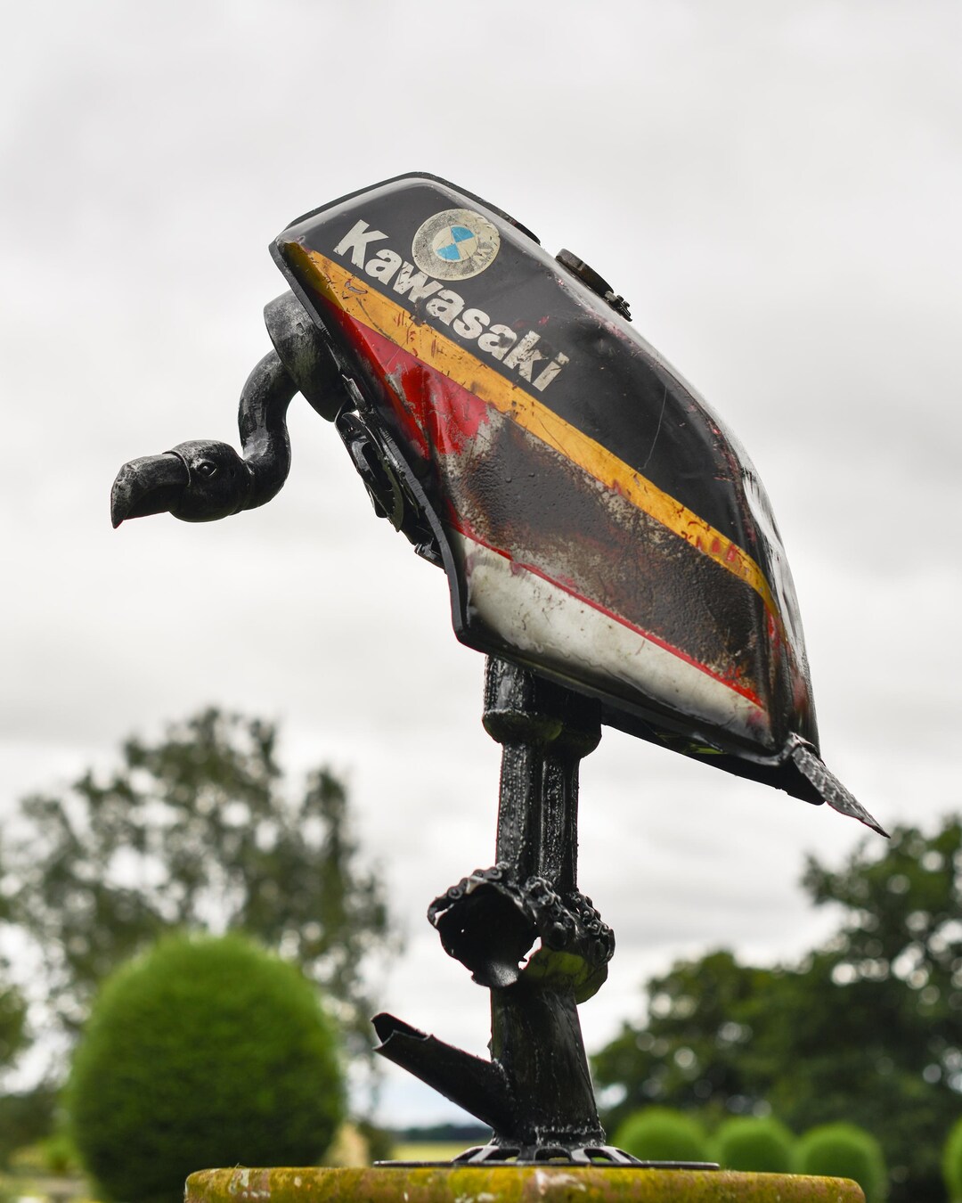 Repurposed Kawasaki Fuel Tank Vulture Sculpture, Up-cycled Metal ...