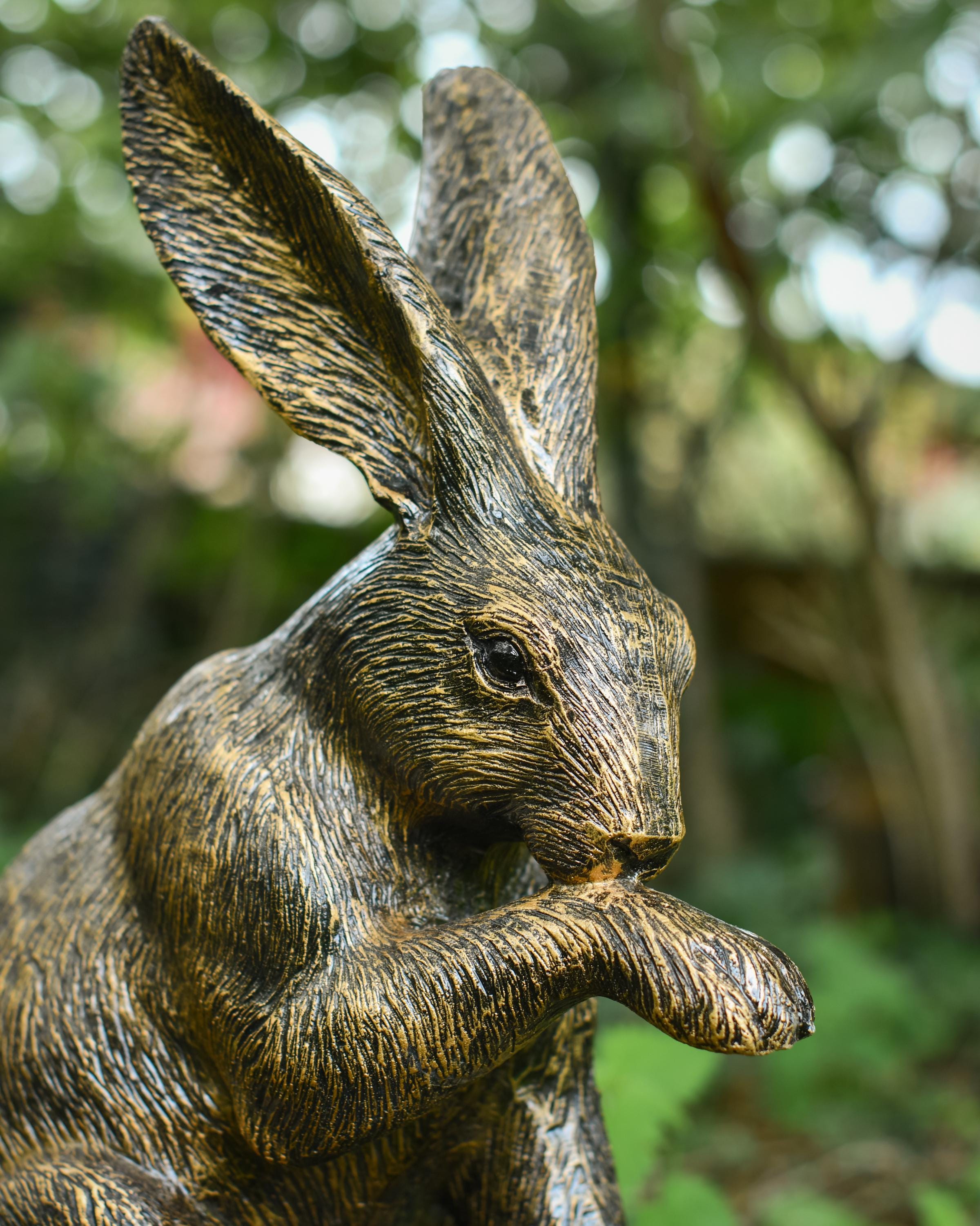 Grooming Hare Garden Sculpture | Bronze Finish Hare Statue - Etsy UK