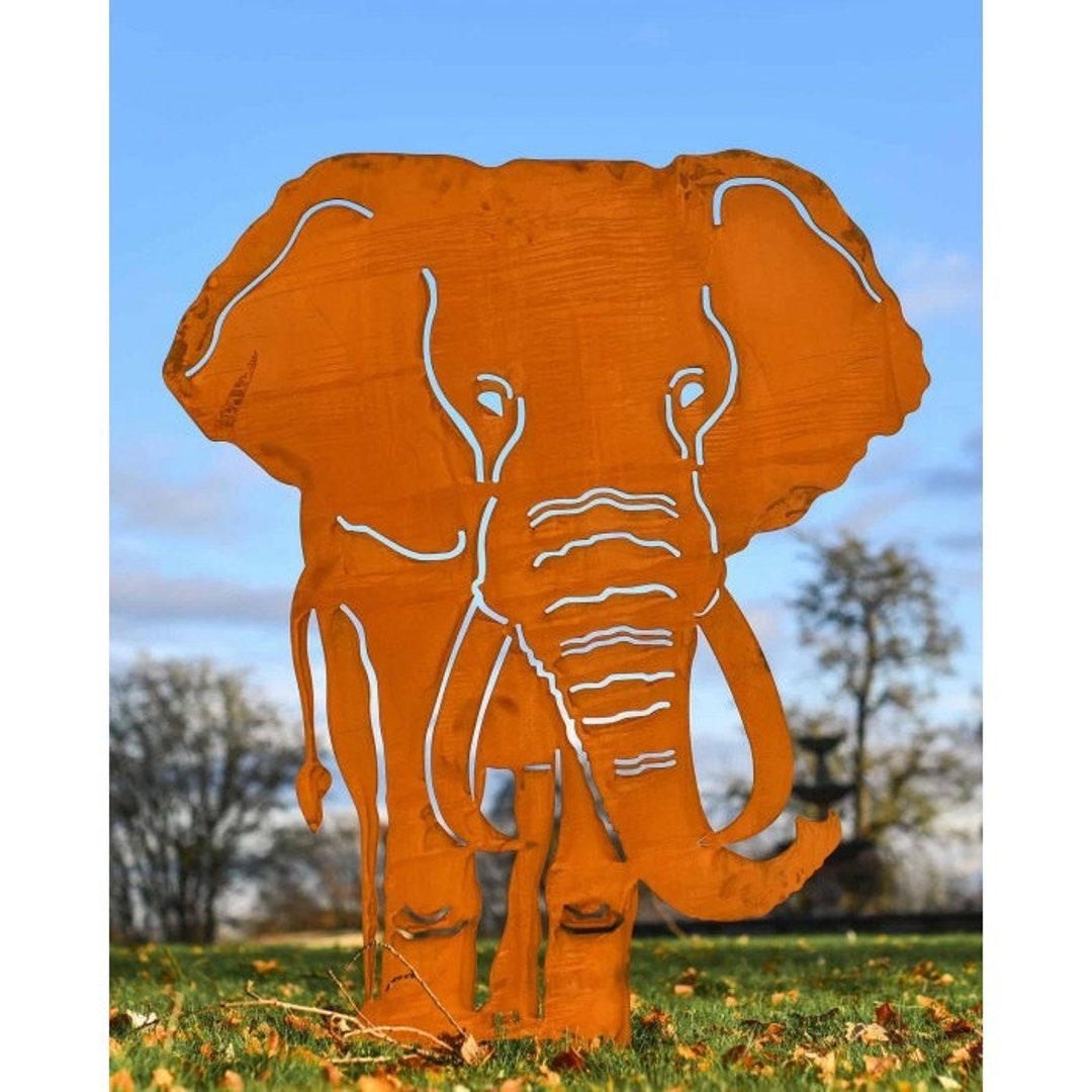 Rustic Sheet Steel Elephant Garden Sculpture, Outdoor Silhouette, Wild ...
