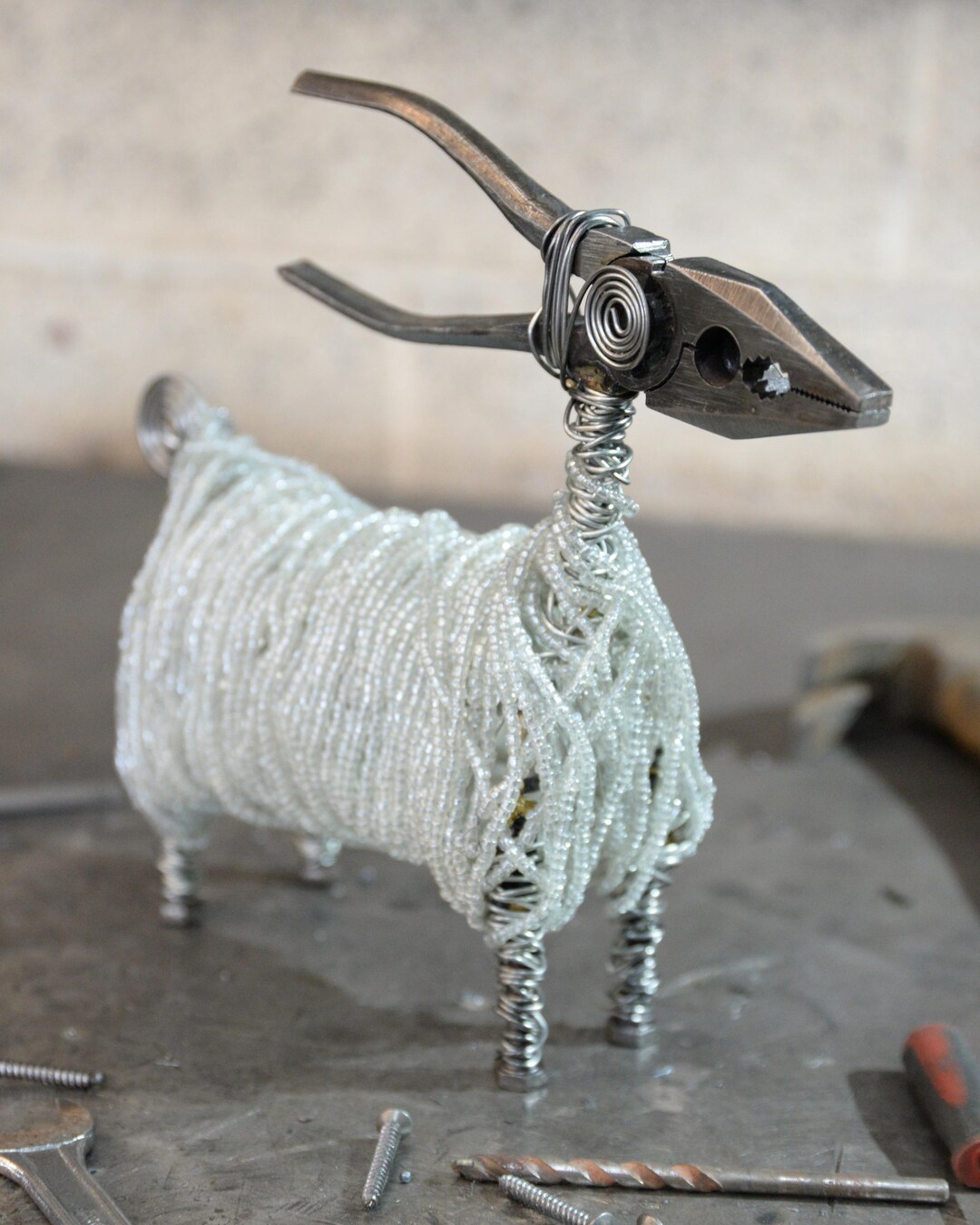 Beaded Scrap Metal Ram Sculpture: Upcycled Pliers Art, Home Decor - Etsy
