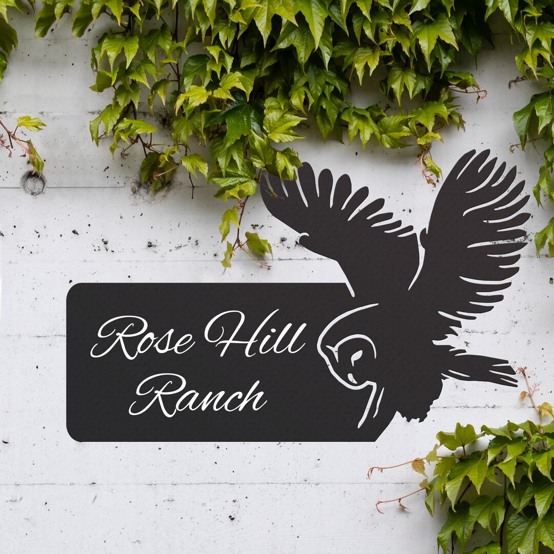 Personalised Steel Barn Owl House Sign, House Name Sign, Wall Mounted ...
