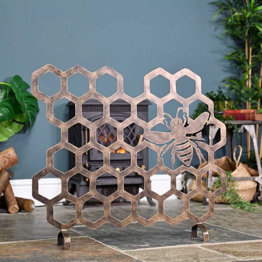 Antique Finish Bee Hive Fire Guard, Steel Bee Hive Design, Honeycomb ...