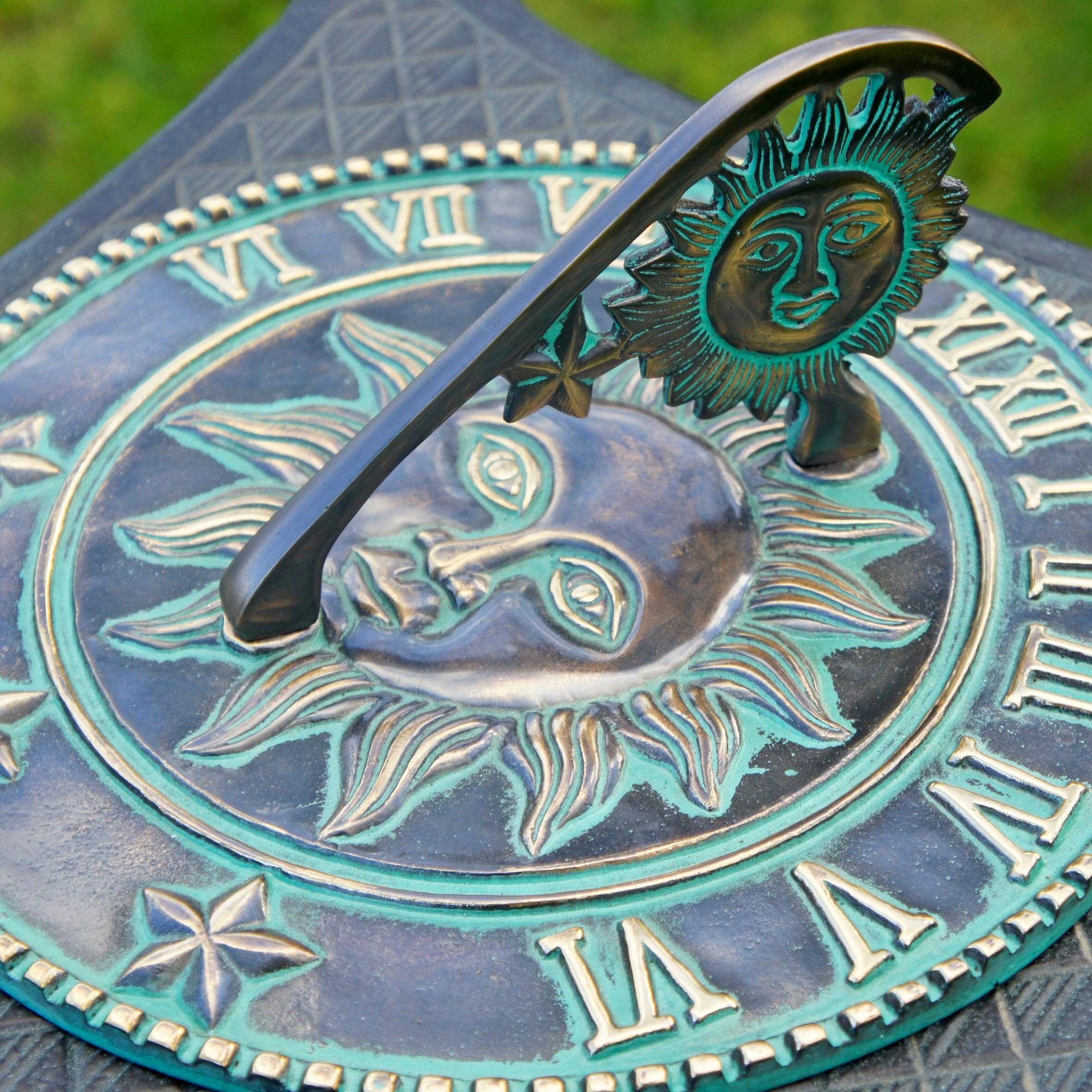 Aged Verdigris Sun Face Sundial, Garden Decoration, Garden Ornament ...