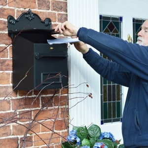 Black Secure Post and Parcel Box/ Elegant, Ornate Detailing/ Classic ...