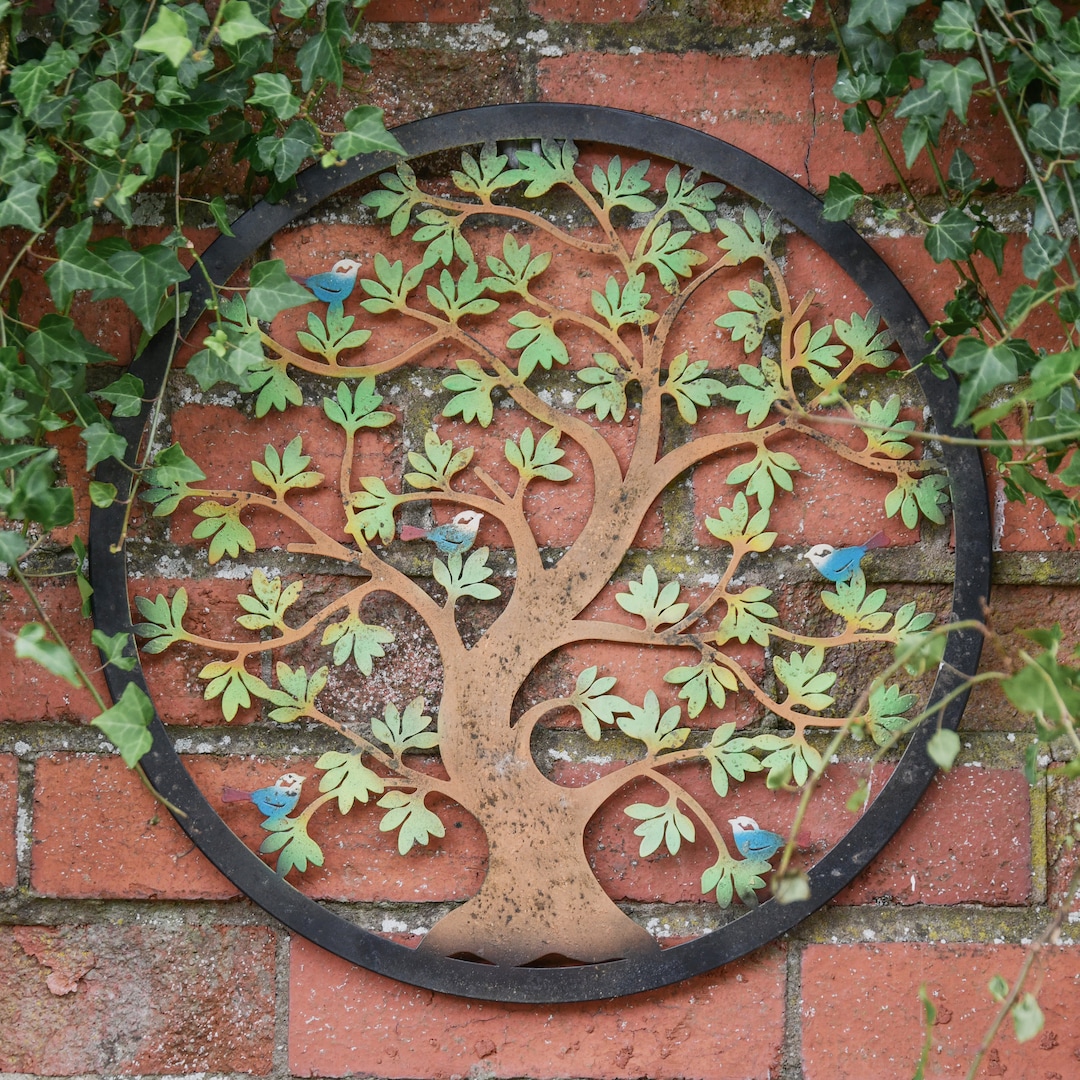 Rustic Circular Tree of Life Garden Wall Art, Rustic Outdoor Wall Art ...