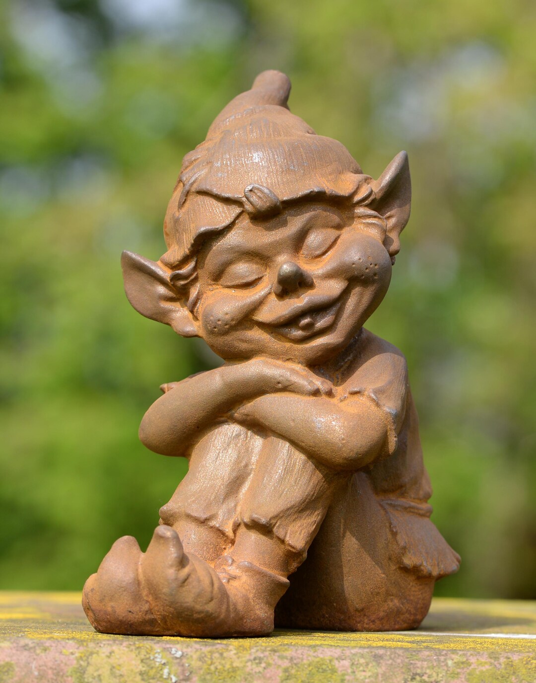 Rustic Cast Iron Elf Garden Sculpture, Quirky and Cute Hand Cast Garden ...