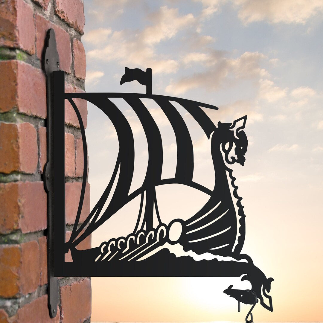 Black Viking Ship Hanging Basket Bracket, Garden Decoration, Viking ...