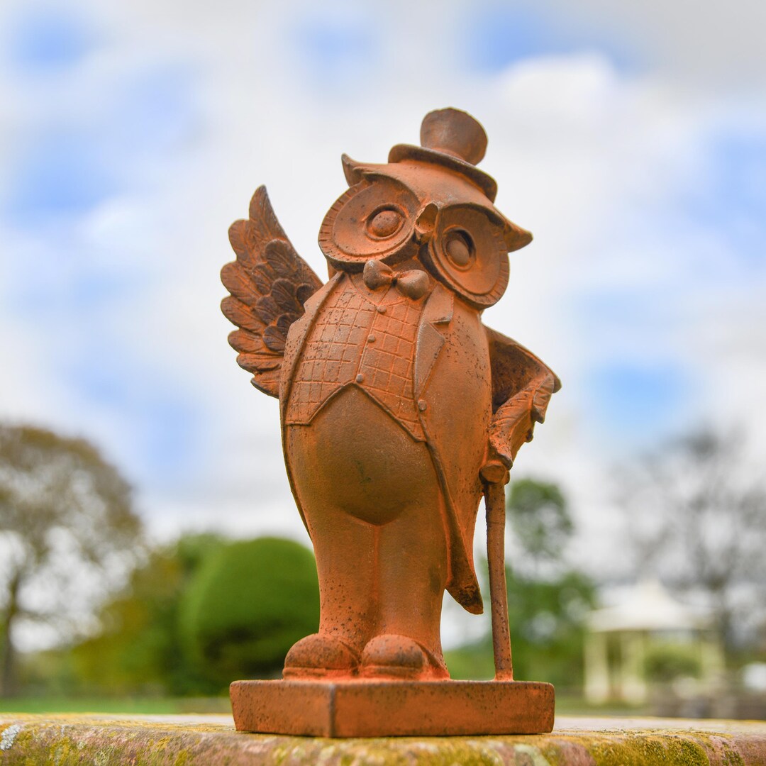 Rustic Cast Iron Owl in Suit, Gentleman, Dapper Owl Staute! Garden ...