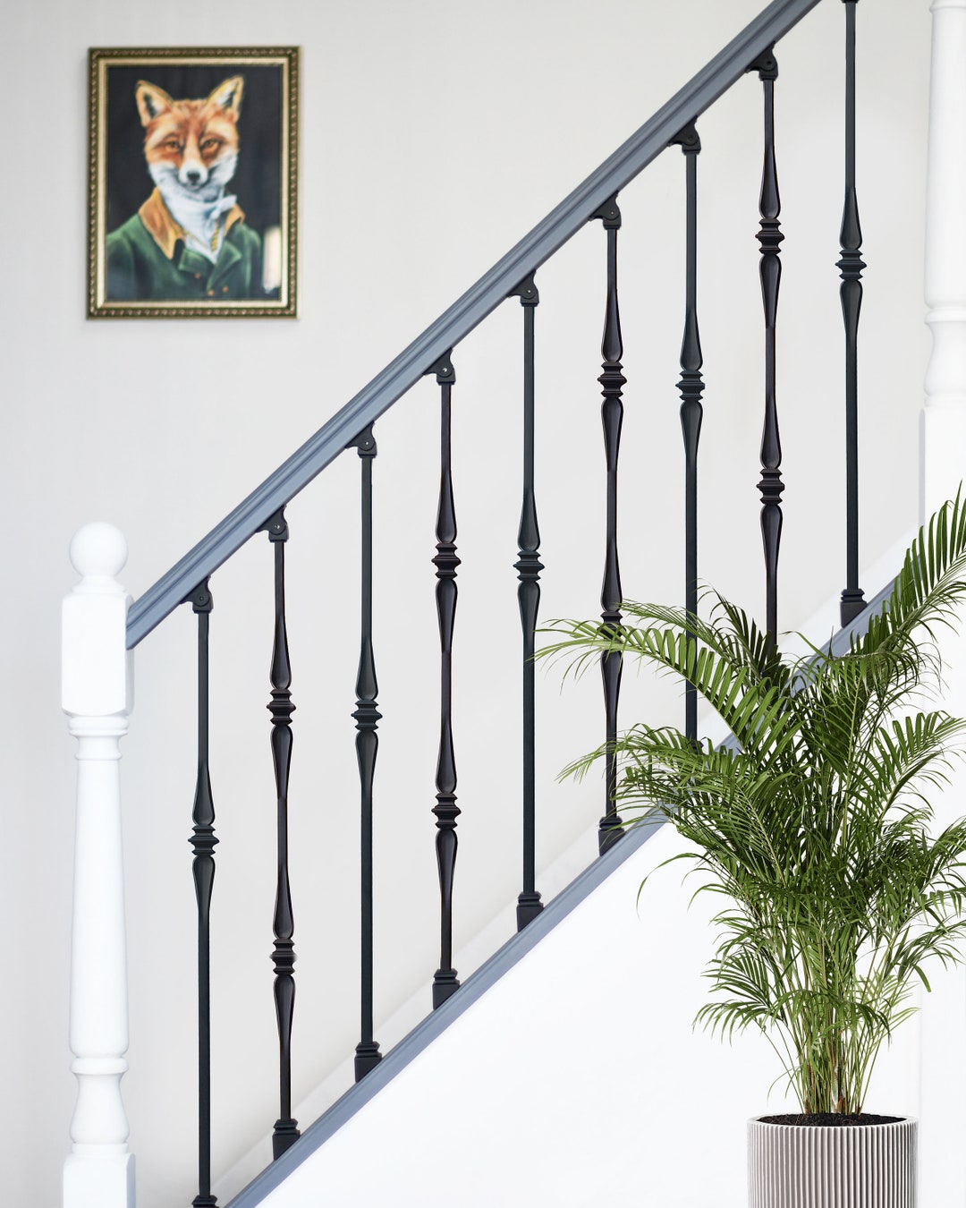 Set of Two Matte Black Stair Spindles With a Choice of Brackets 112cm ...