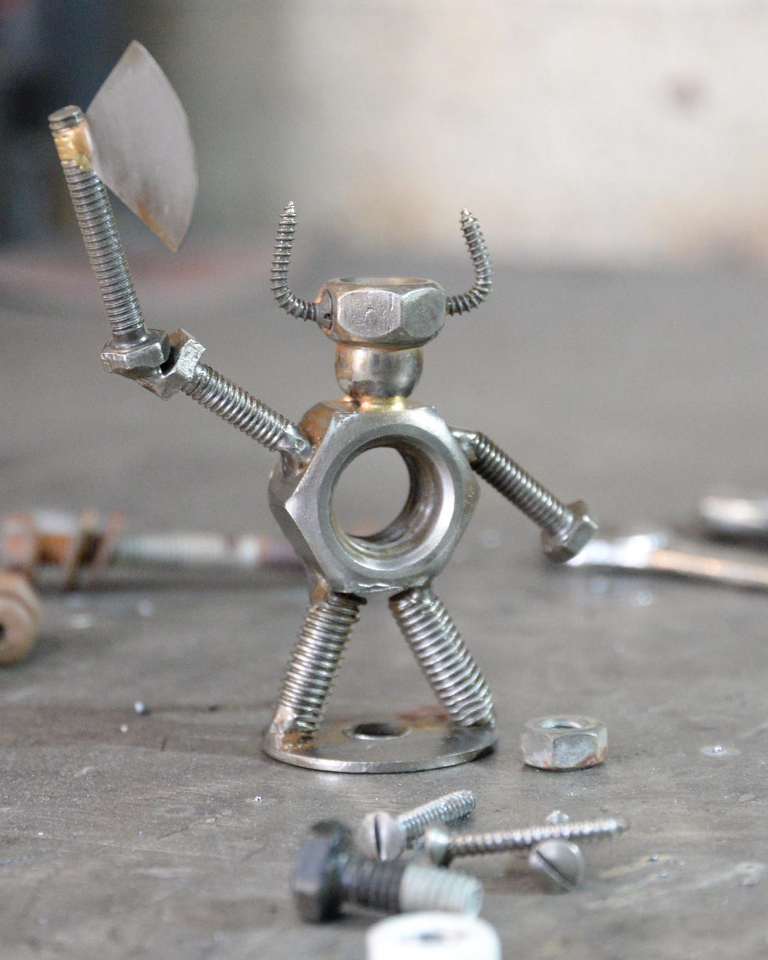 Scrap Metal Viking Sculpture: Upcycled Welded Art With Sword/axe - Etsy