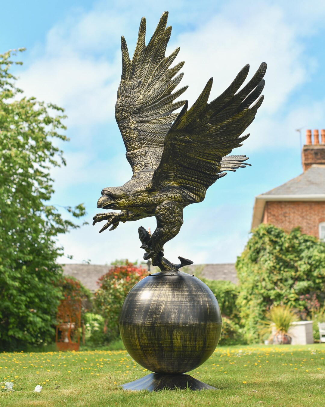Majestic Eagle Garden Sculpture, Cast Aluminium Brushed Black & Gold ...