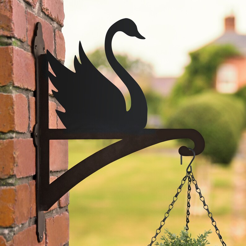 Swan Hanging Basket Bracket, Black Steel Garden Decor - Etsy