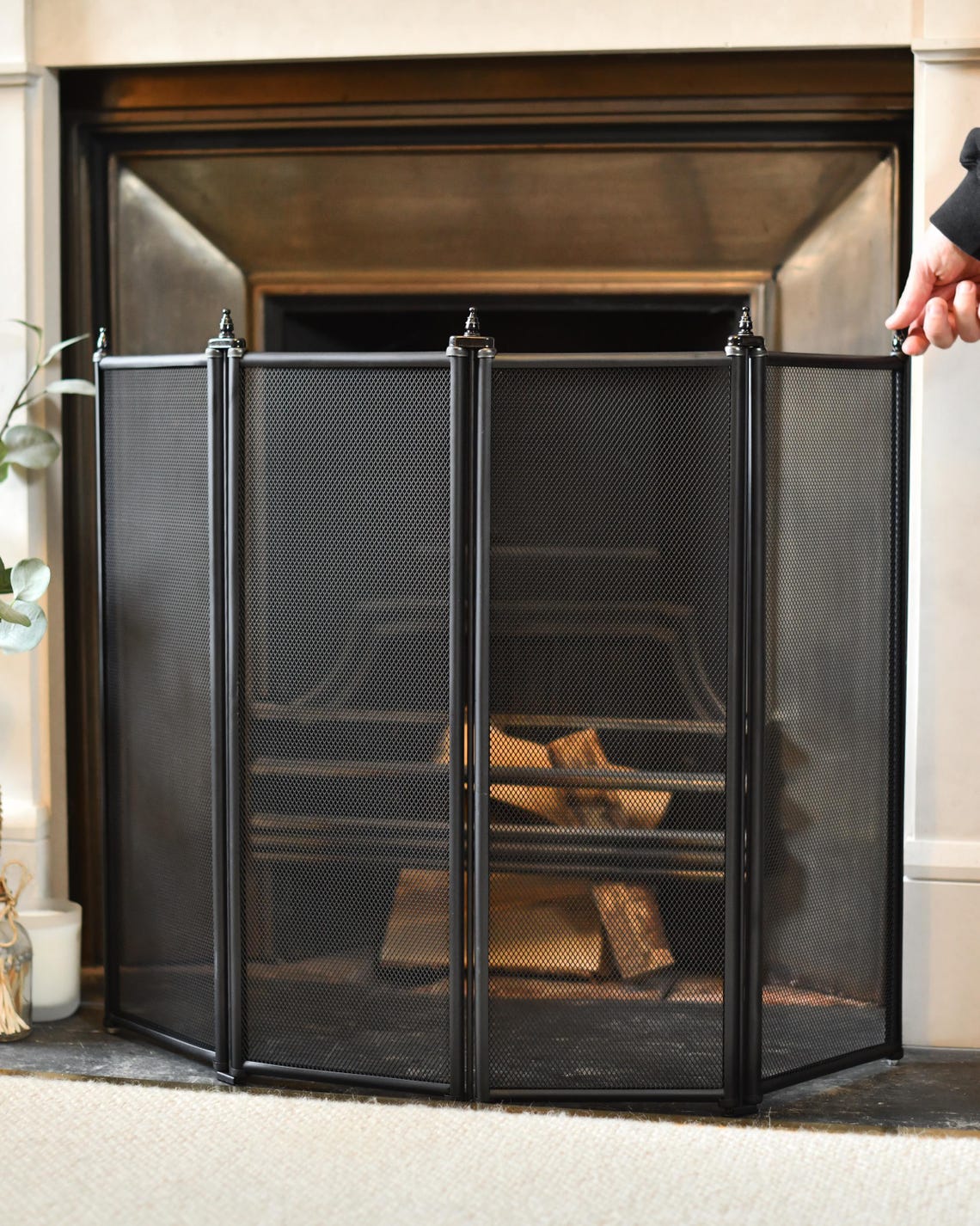 Traditional Black Four Fold Fire Guard, Mesh Guard, Open Fires, Wood ...