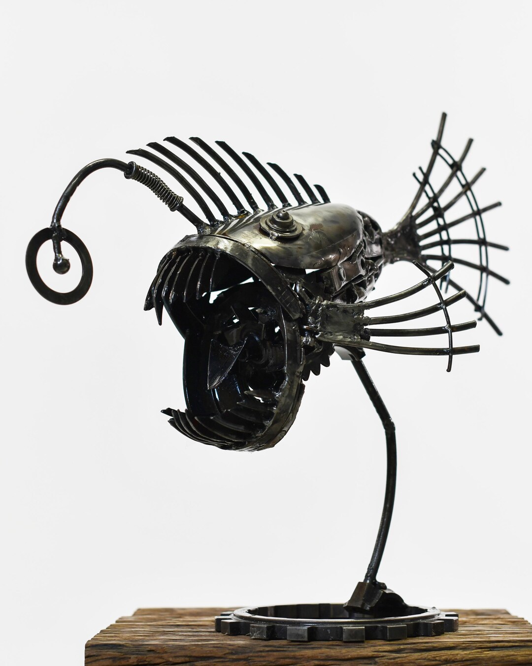 Recycled Metal Angler Fish Sculpture, Unique Home Ornaments ...