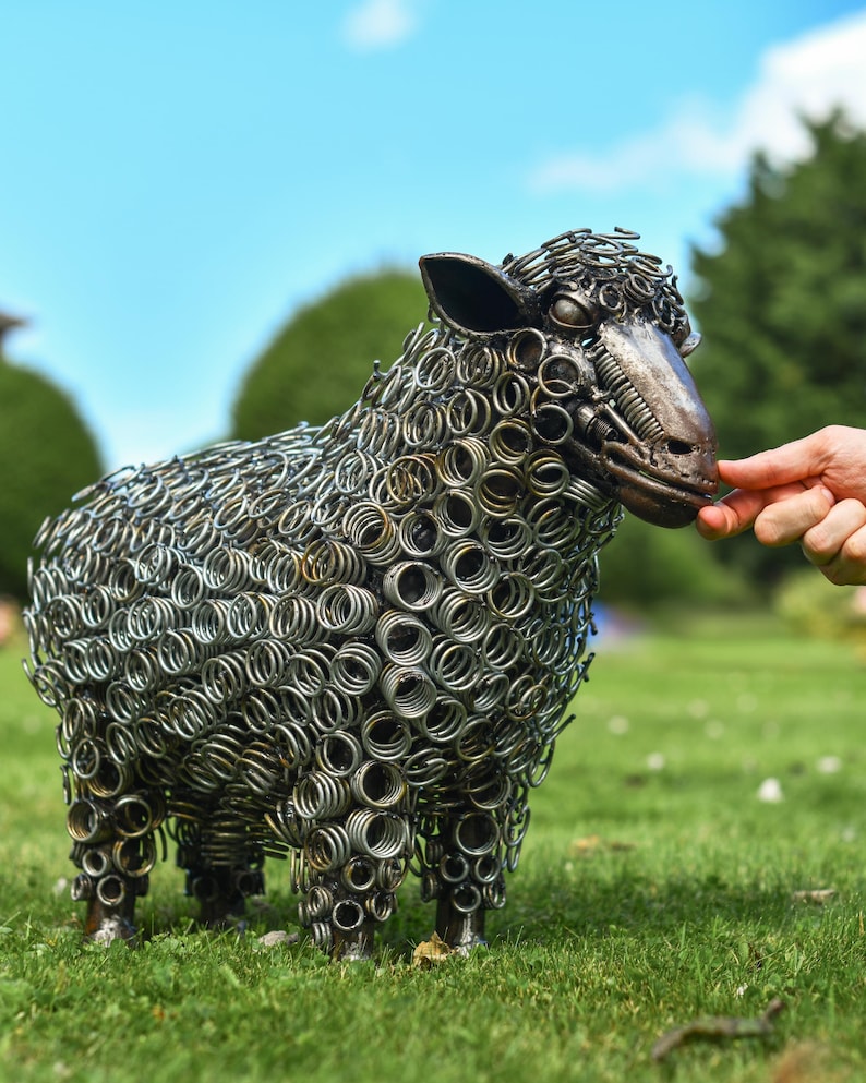 Up-cycled Silver Bed Springs Rustic Sheep Sculpture, Garden Sculpture ...